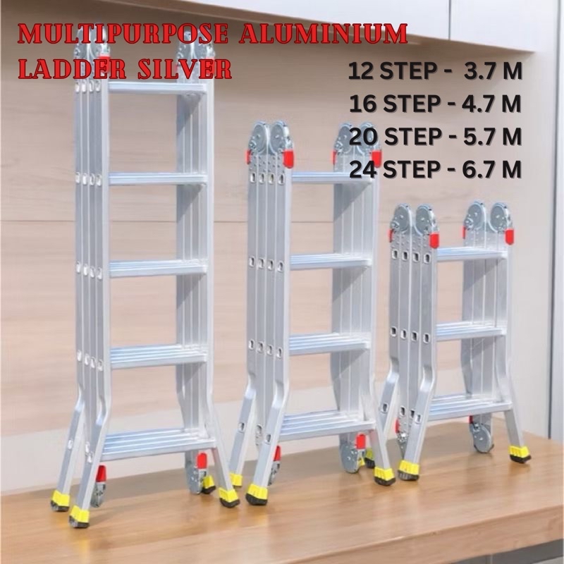 MULTIPURPOSE ALUMINIUM LADDER / TANGGA 12/16/20/24 STEP | Shopee Malaysia