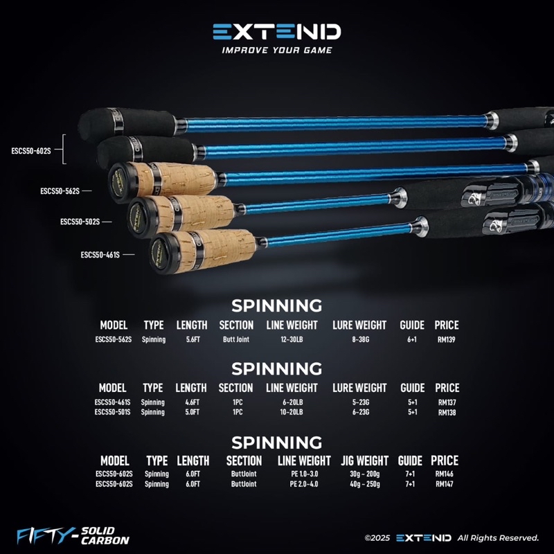 2025 EXTEND SHARK FIFTY SOLID CARBON JIGGING CASTING SPINNING ROD ...
