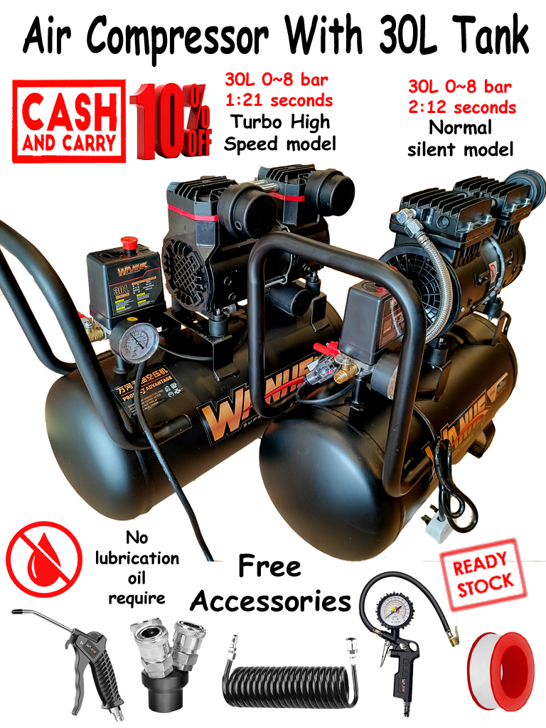 Air Compressor 30L Tank, Oilless Air Compressor Oil Free Air Compressor ...