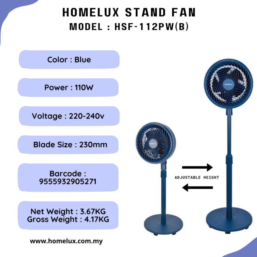 Homelux 12'' Air Circulation Stand Fan / Table Fan / Living Fan / 12 ...