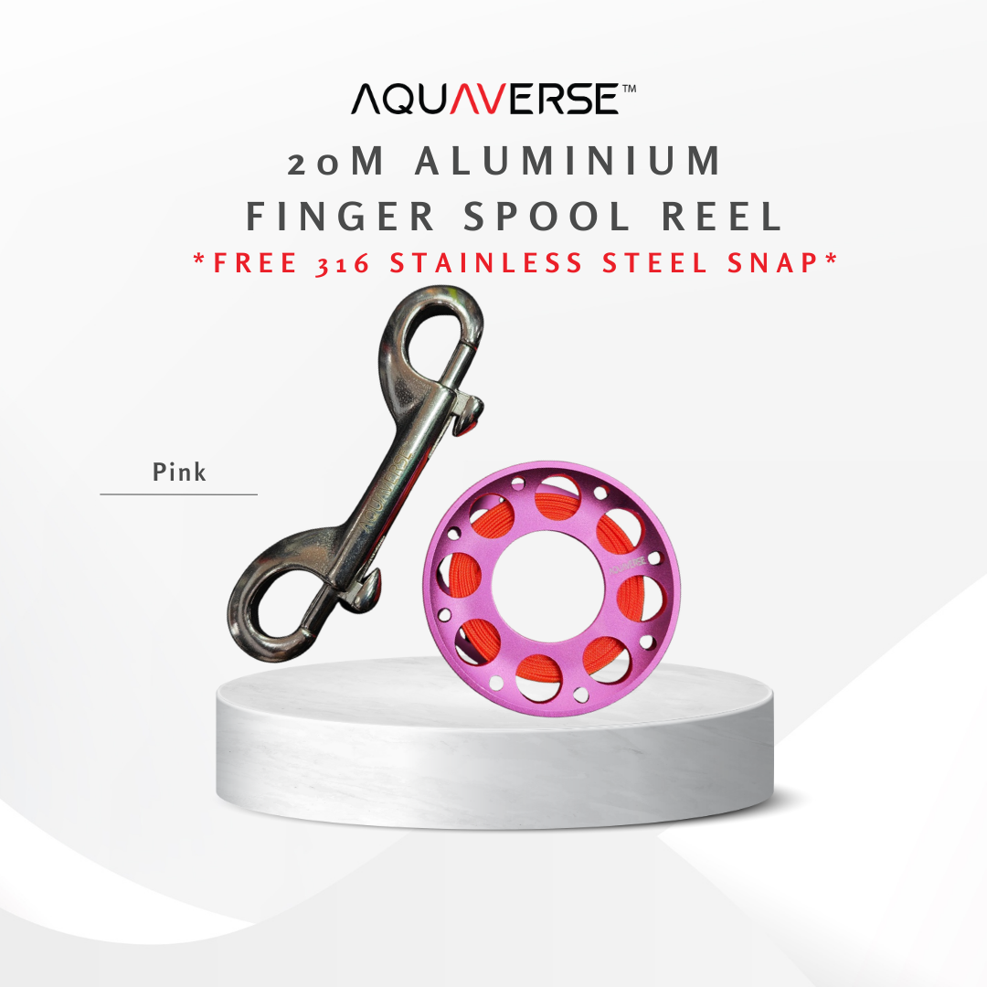 AQUAVERSE 20m Aluminum Finger Spool Reel for SMB Scuba Diving with 316 ...