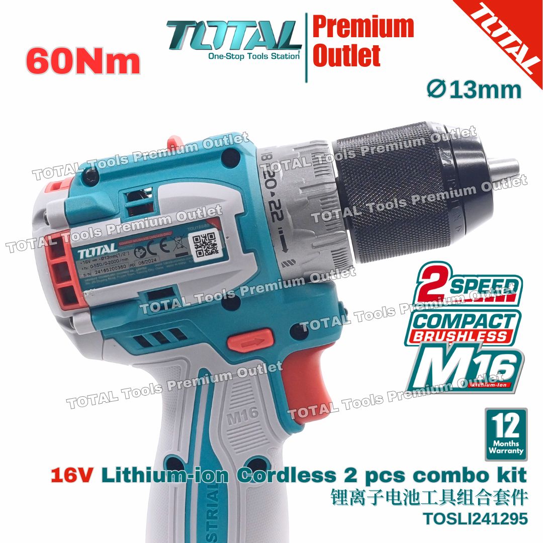 TOTAL Tools M16V Lithium-ion BL Cordless 2 pcs combo kit Cordless Drill / Rotary Hammer ...
