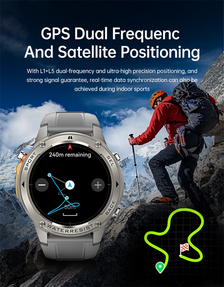 SKMEI DM56 Dual Band GPS Smart Watch Man 5ATM Waterproof 1.43" 60Hz ...