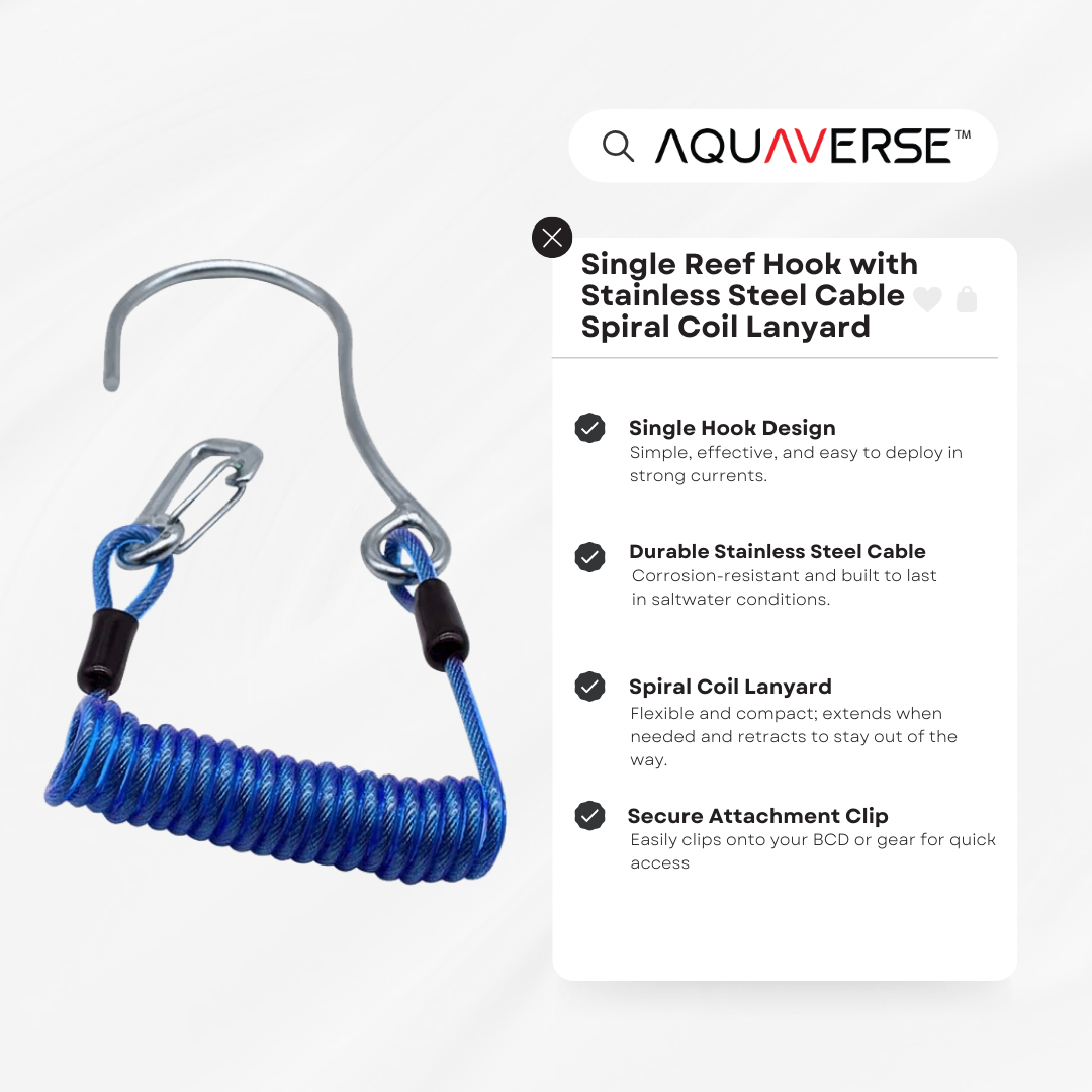 AQUAVERSE Twin Reef Hook with Stainless Steel Cable Spiral Coil Lanyard ...