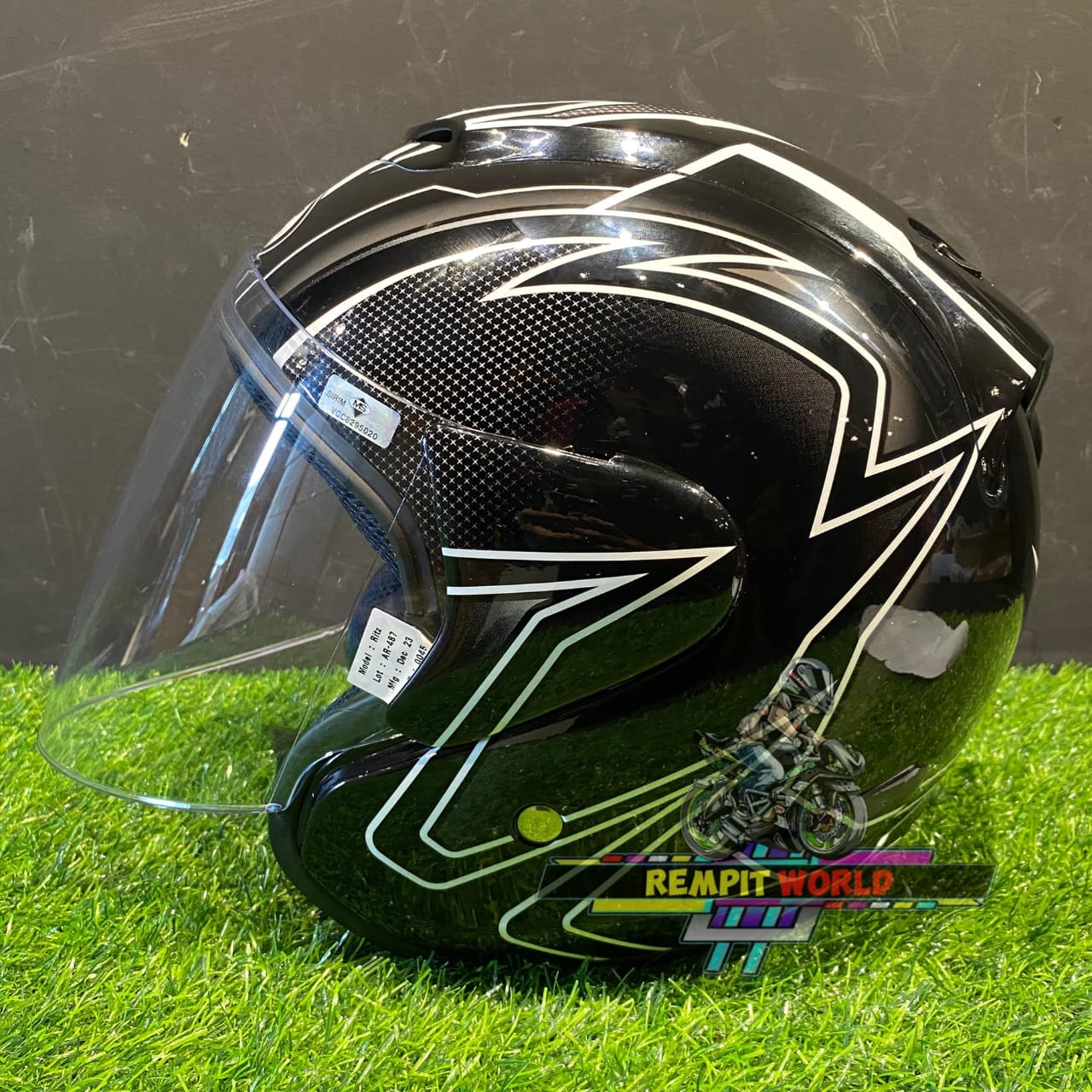 HELMET ARC RITZ FLASH BLACK WHITE 100%ORIGINAL ARC HELMET FLASH BLACK ...