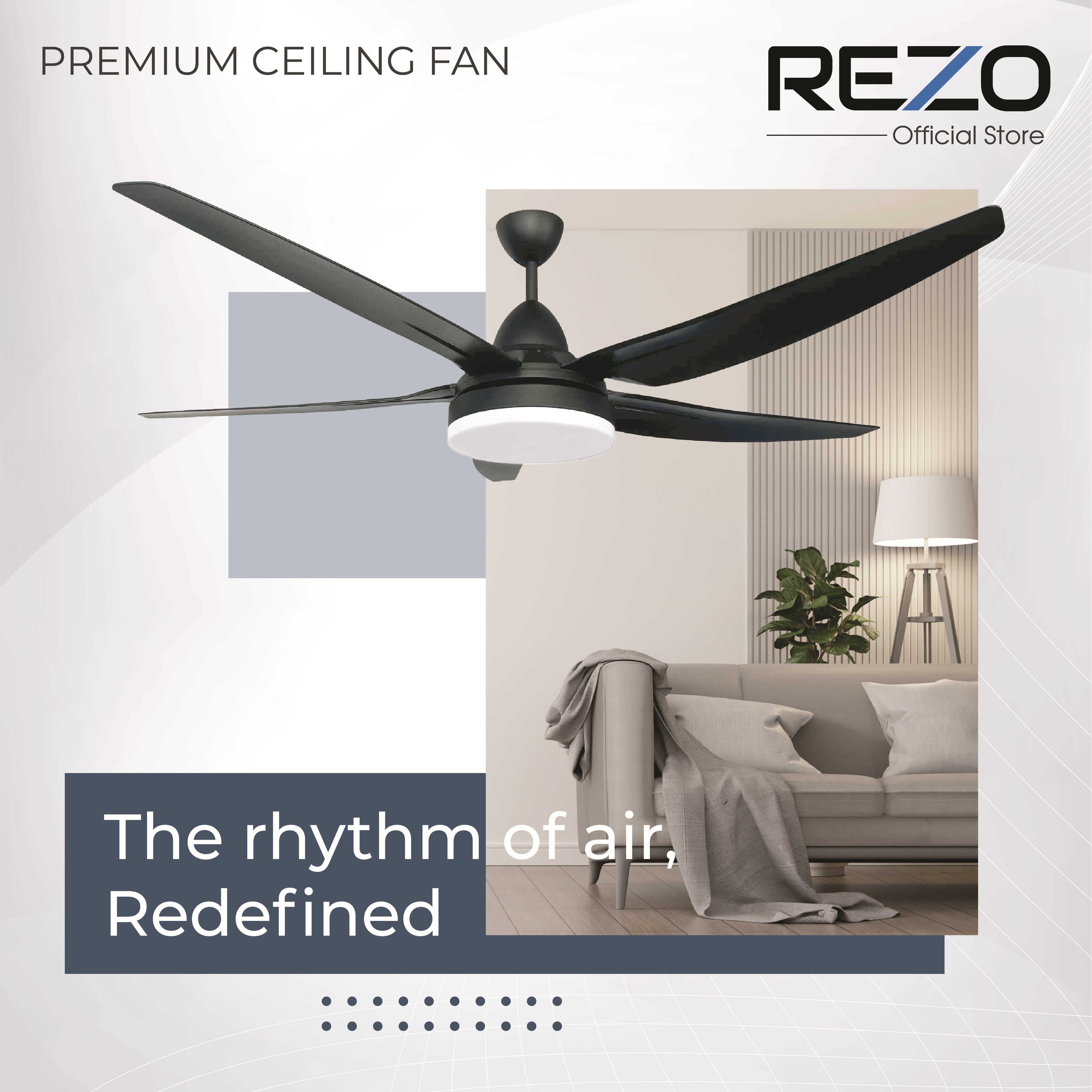 REZO Classic Series 56" 5 Blades DC Motor Ceiling Fan With Remote & LED ...