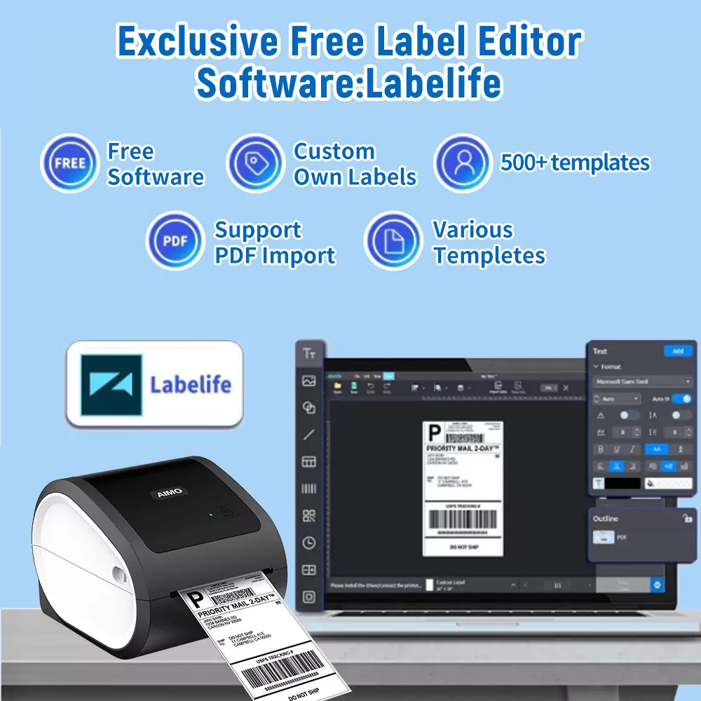 AIMO Thermal Label Printer D520BT A6 Waybill Label USB Bluetooth AWB ...