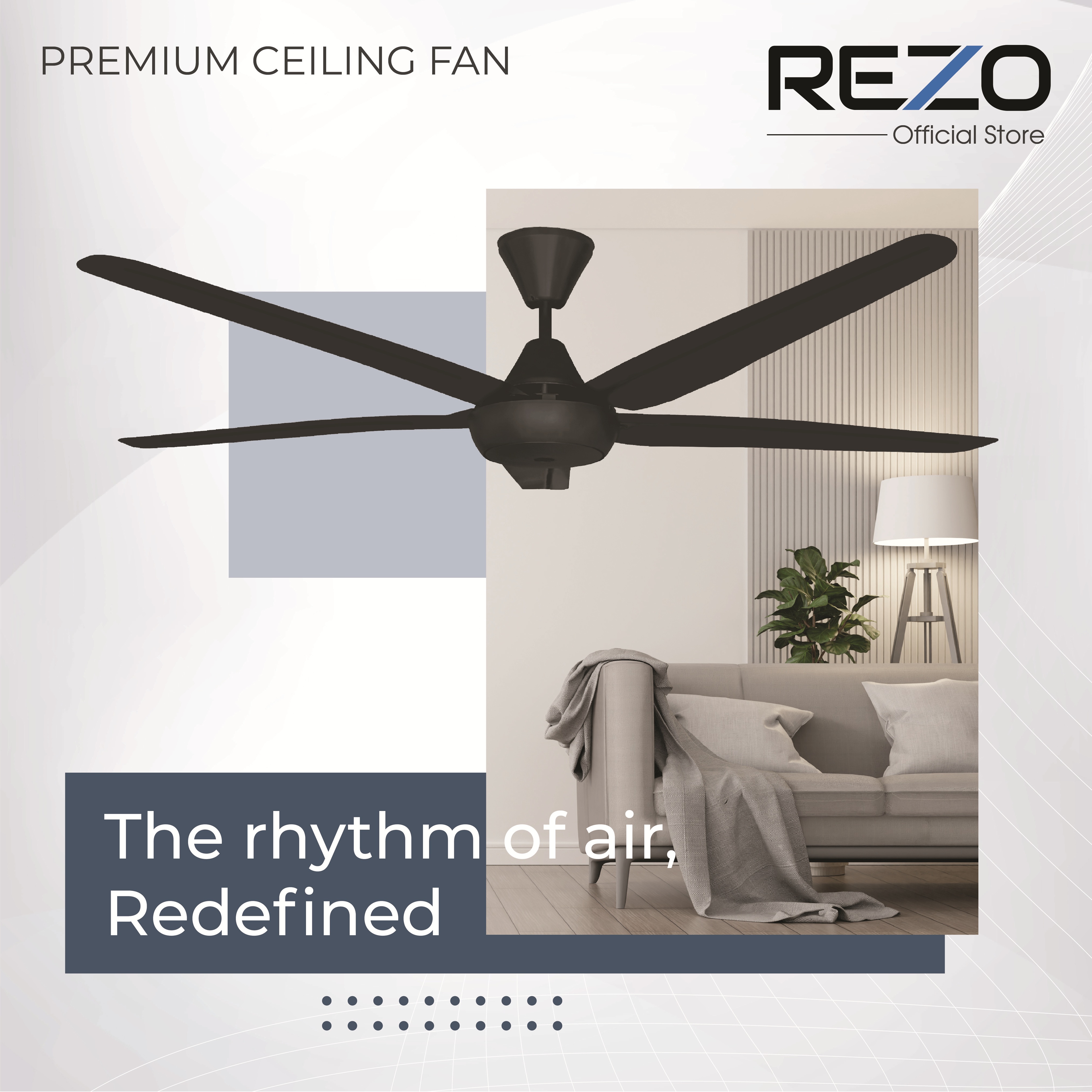 REZO Ventus Series 56" 5 Blades AC Motor Ceiling Fan With Remote [ VR56 ...