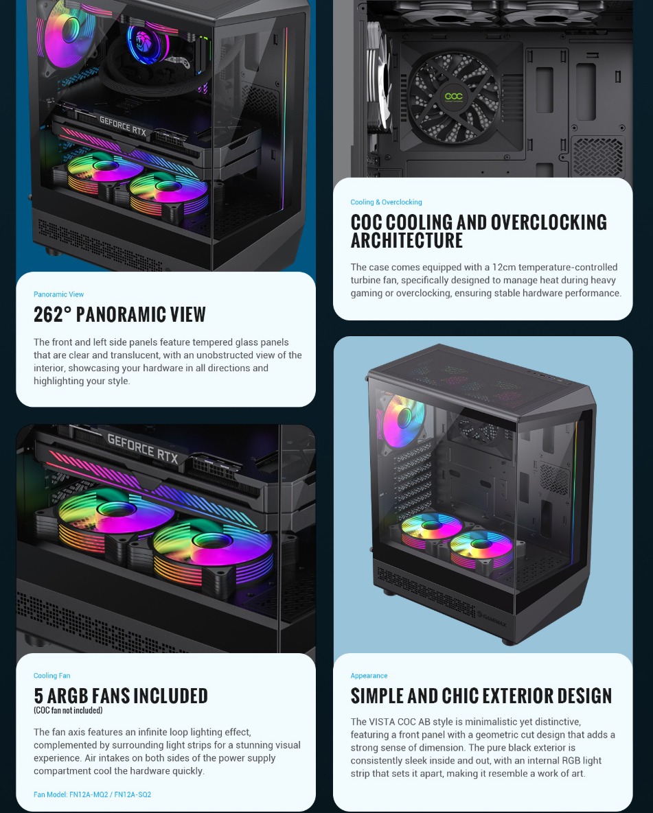GameMax Infinity Vista COC ATX Casing Black White 5x ARGB Fan Mesh ...