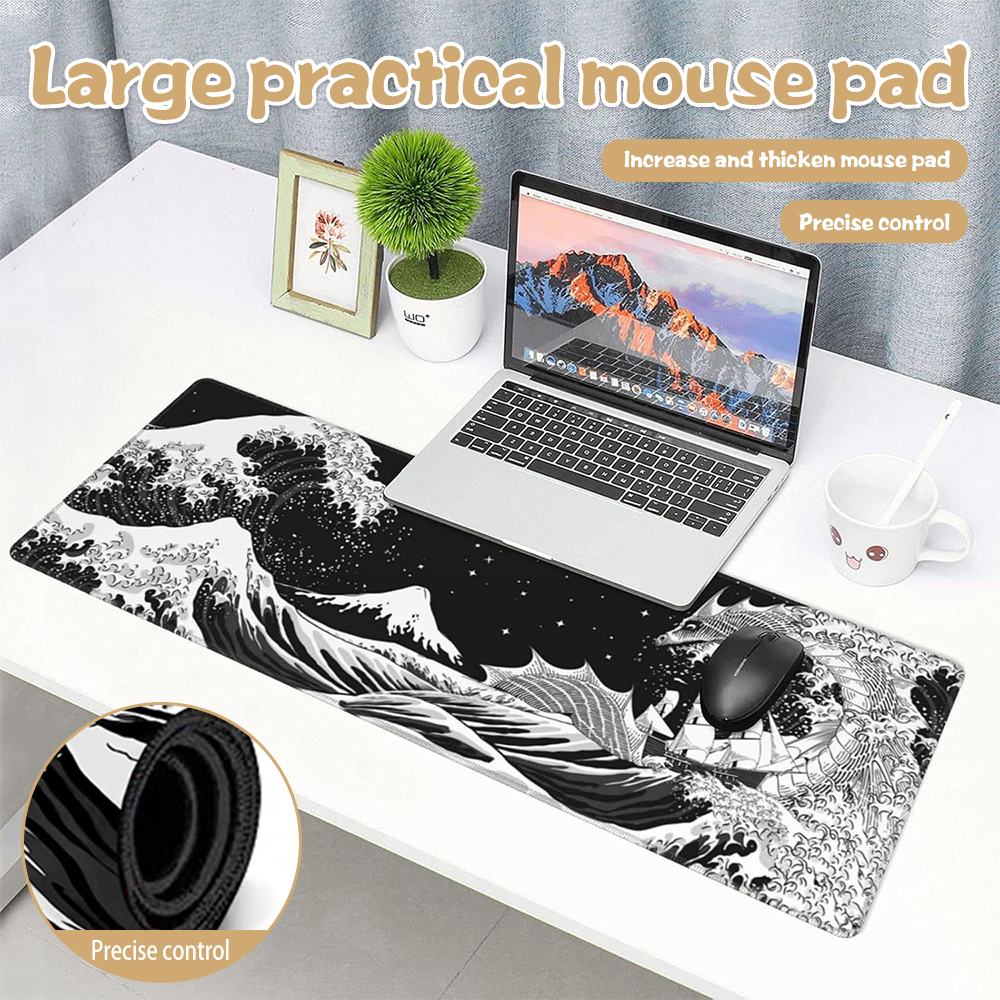 Black and White Japanese Wave Dragon Gaming Mouse Pad - Abstract Mat ...