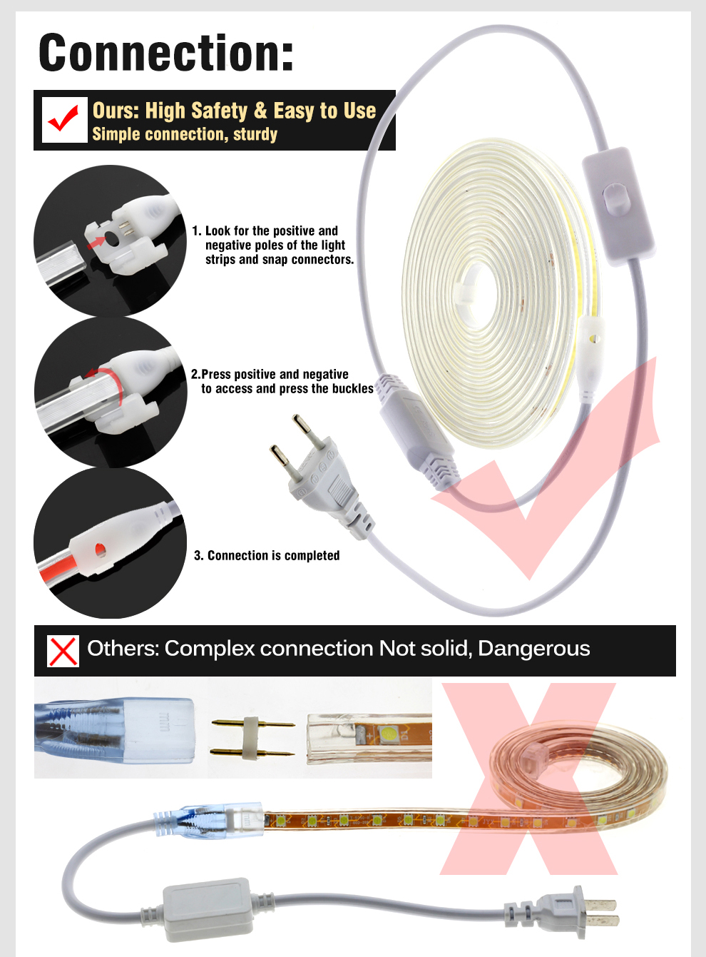 COB LED Strip 220V IP67 Waterproof 288Led/m Flexible Tape Cold White/Red/Blue/Pink/Green/Warm ...