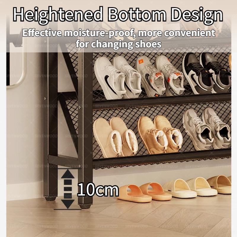 SEVENWOOD Shoe Rack Rak Kasut Metal Mesh Storage Shelf Multi-Layer ...