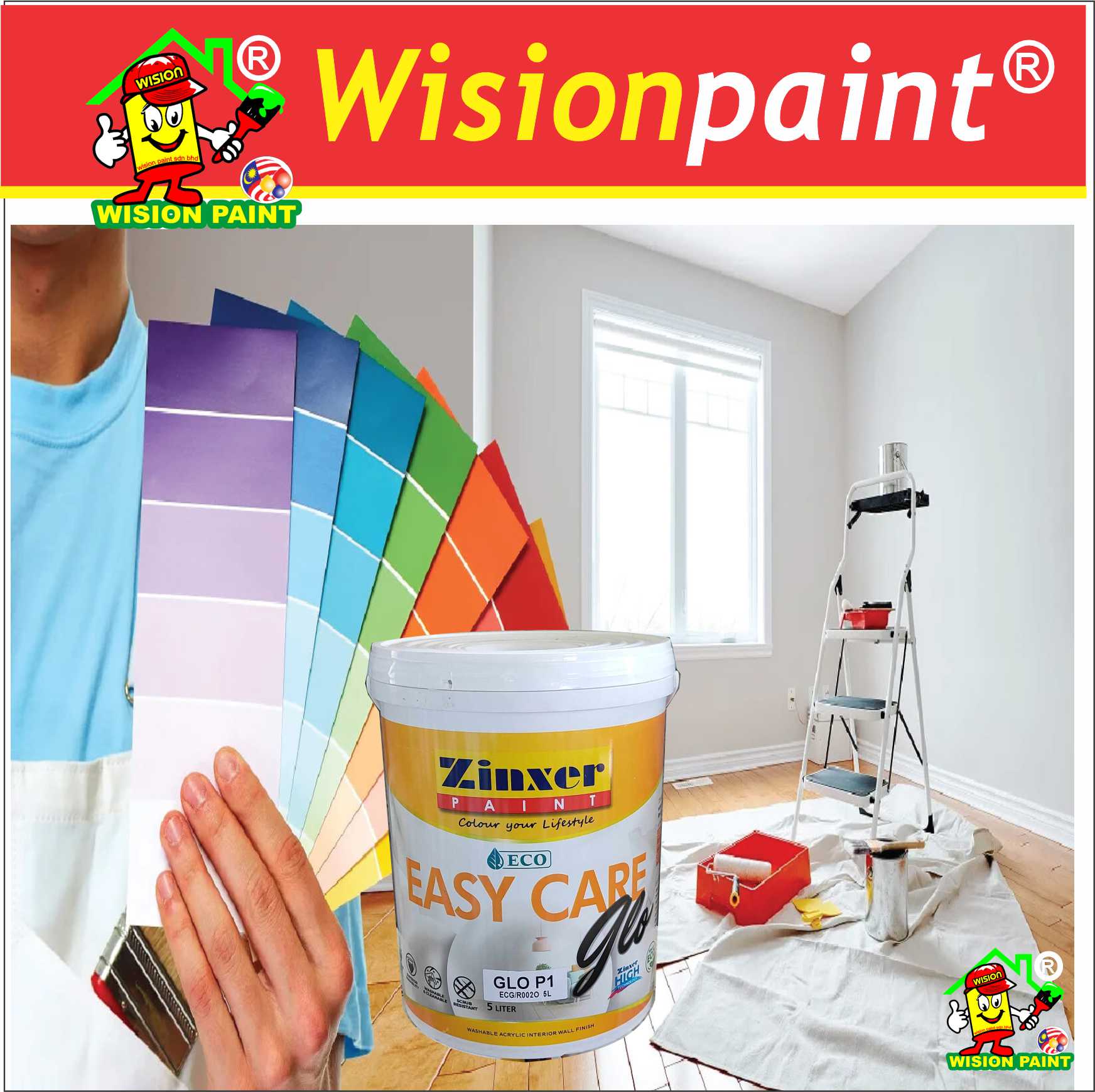 ( 5L EASY CARE ) ZINXER PAINT INTERIOR PEARL / DALAM ( EASY CLEAN ...