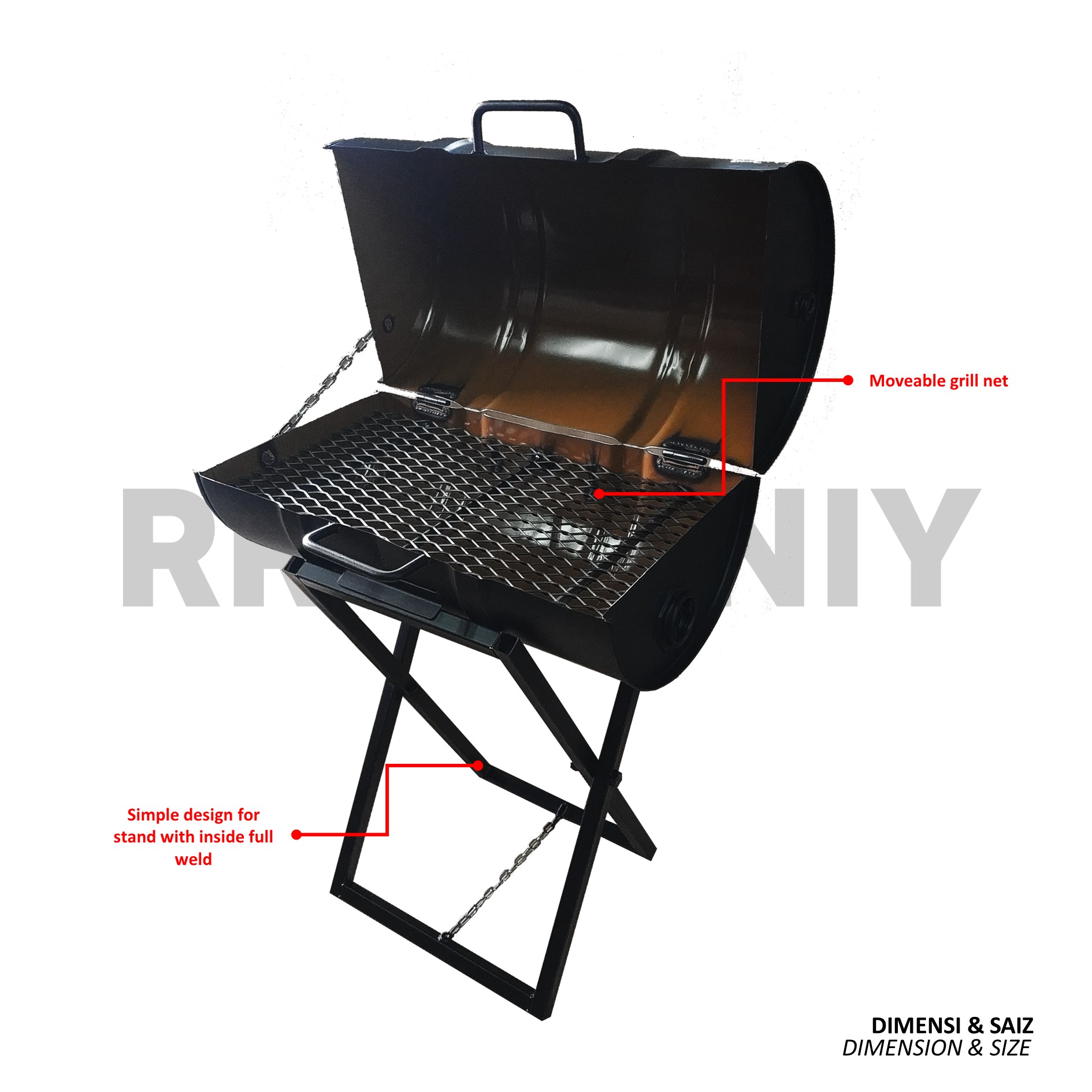 BBQ Grill Outdoor Tempat Bakar BBQ Tong Drum BBQ Set Saiz 50L Medium Size (Complete Set ...