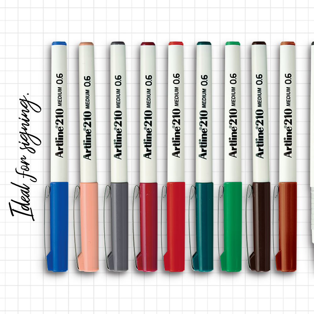 Artline 210 Writing Pen - Medium Line 0.6mm | 20 Colours | for Writing ...