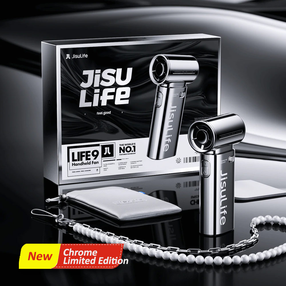 Jisulife Handheld Fan Life 9 5000mAh Air Turbo Strong 5 Speed Modes ...