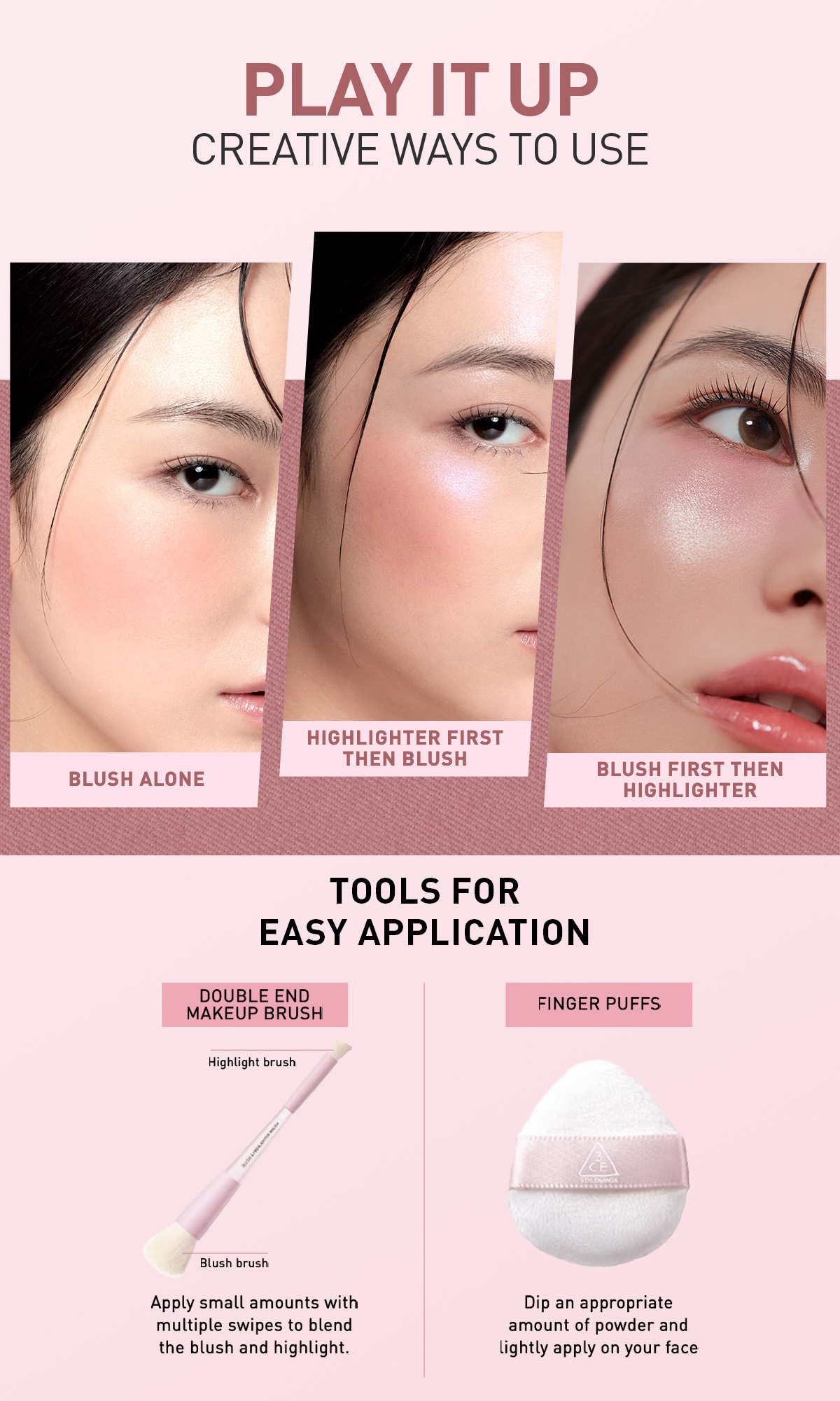3CE Blushlighter, 2 in 1 matte blush and shimmery highlighter, with ...