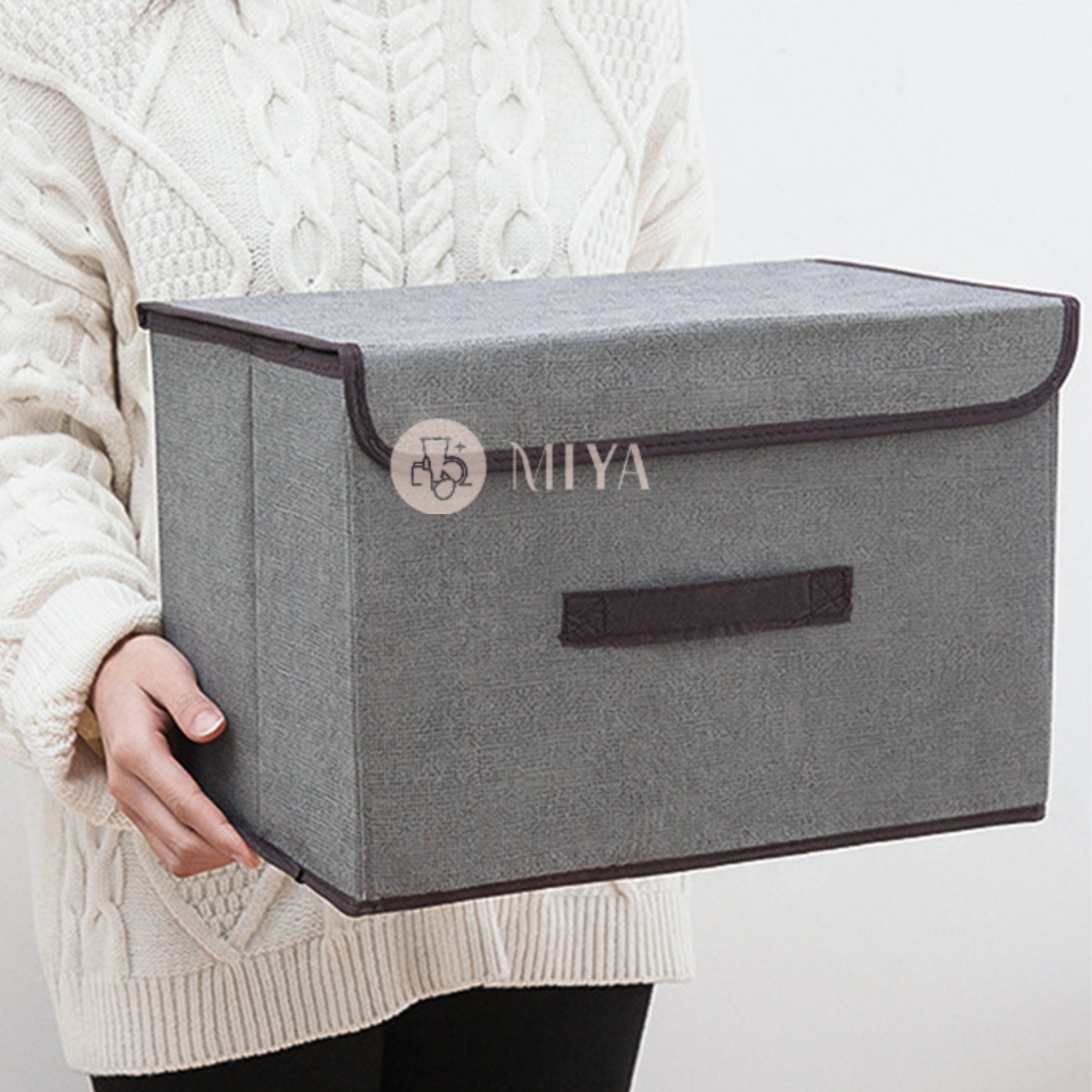 Fabric Foldable Storage Box With Handle Clothes Organizer With Lid ...