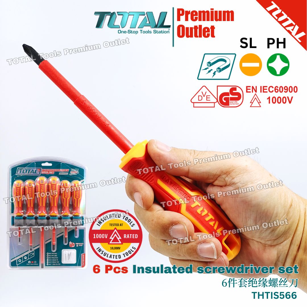TOTAL Tools 6pcs insulated screwdriver set PH , SL, w/ Aluminum frame ...
