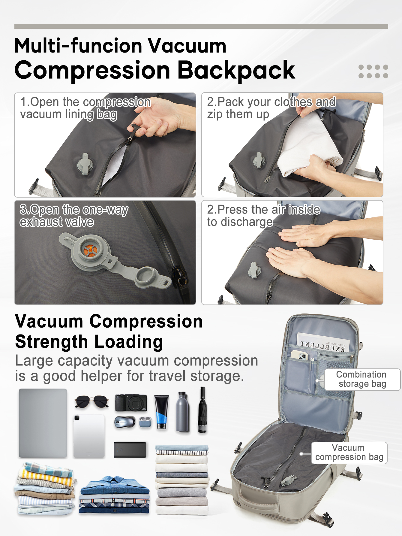 Vacuum Seal Travel Backpack Air Compression System Water Resistant ...