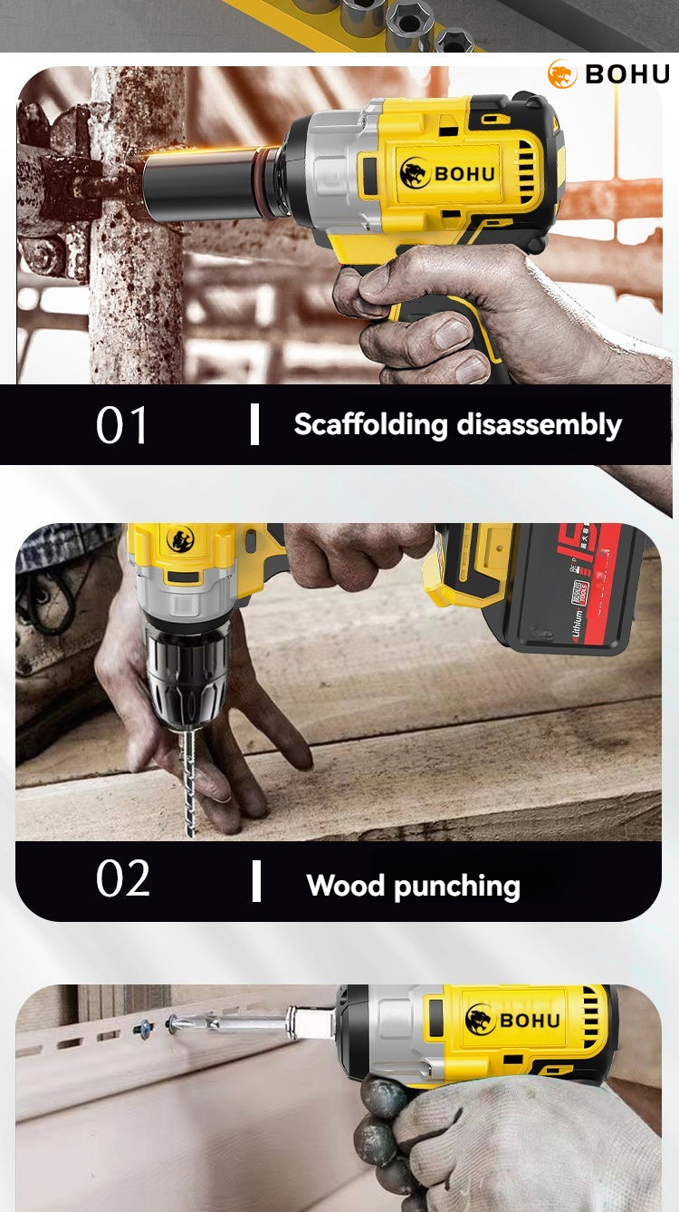 BOHU Impact Wrench Cordless 350N.m Max Torque Heavy Duty 1/2" Electric ...