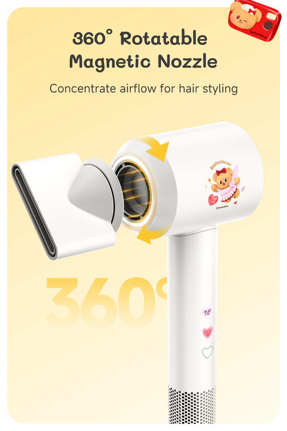 【Simplus×Butterbear】High Speed Hair Dryer 64.5M/S Wind Speed 200 Million Negative Ions Hyper-SIM ...