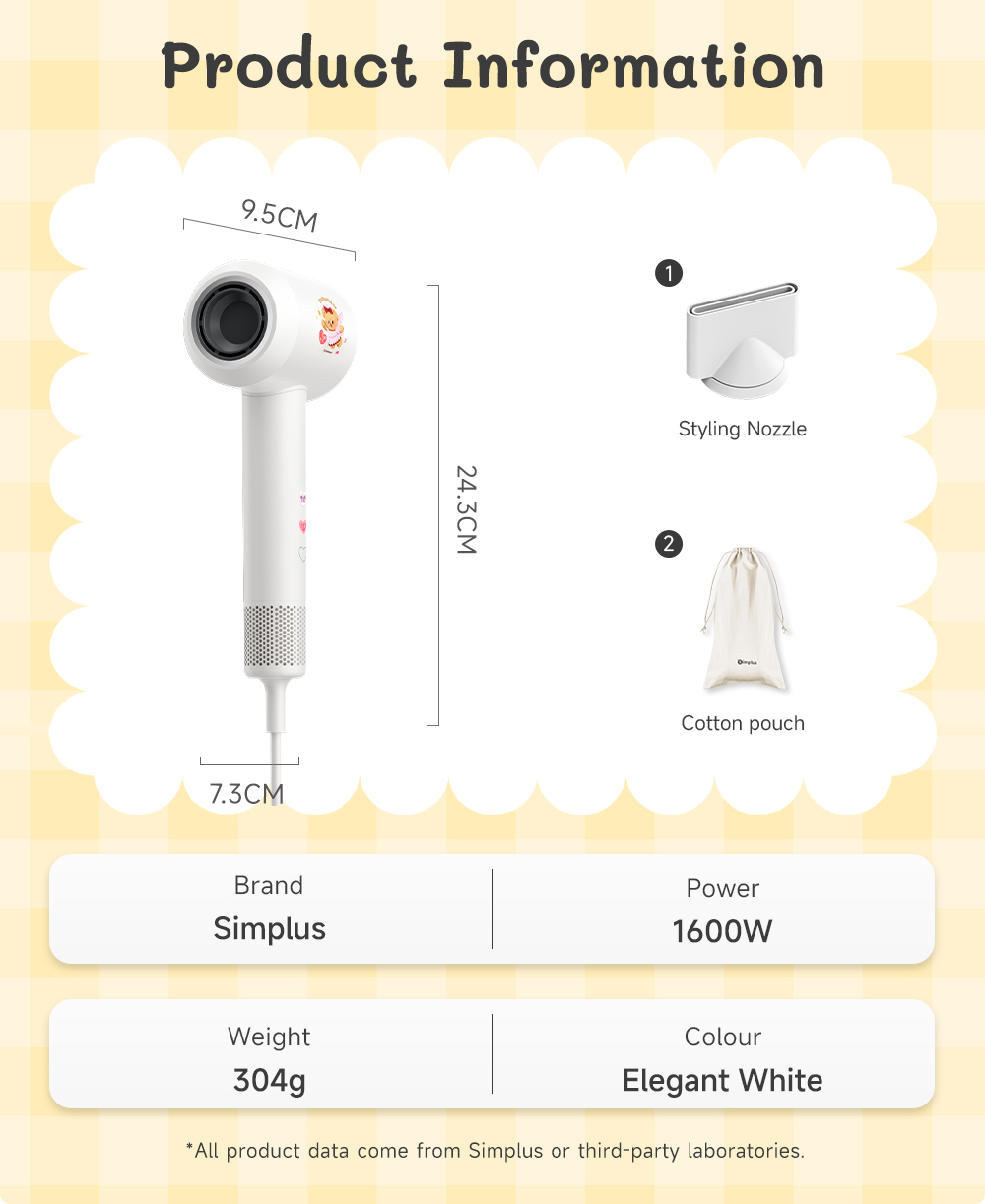 【Simplus×Butterbear】High Speed Hair Dryer 64.5M/S Wind Speed 200 Million Negative Ions Hyper-SIM ...