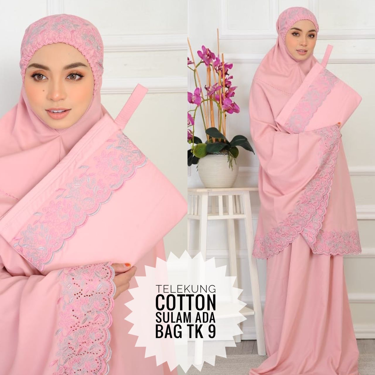 Telekung Khaatijah Premium + free beg TELEUNG COTTON SULAM BARU ...