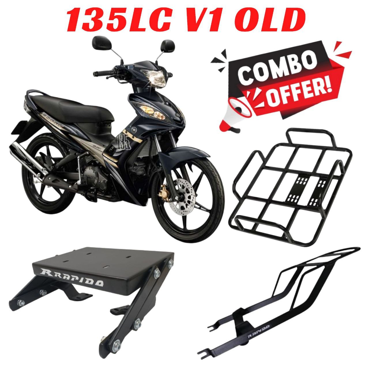 (YAMAHA 135LC V1 OLD) Beg Rak Delivery Box Despatch Rider Rack+RAPIDO ...
