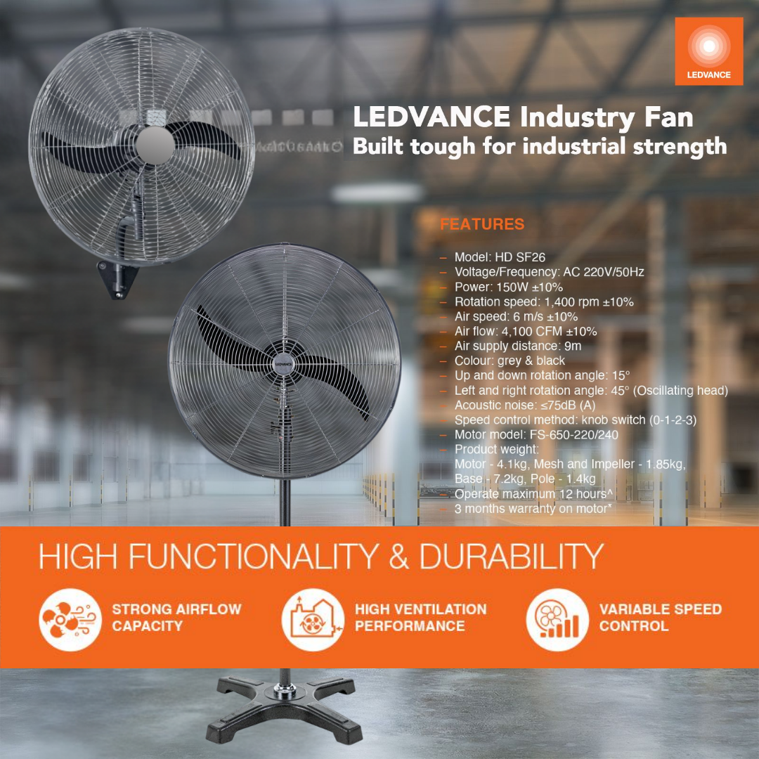 LEDVANCE (26"/66cm) Kipas Industri Stand Wall Industrial Fan Power ...
