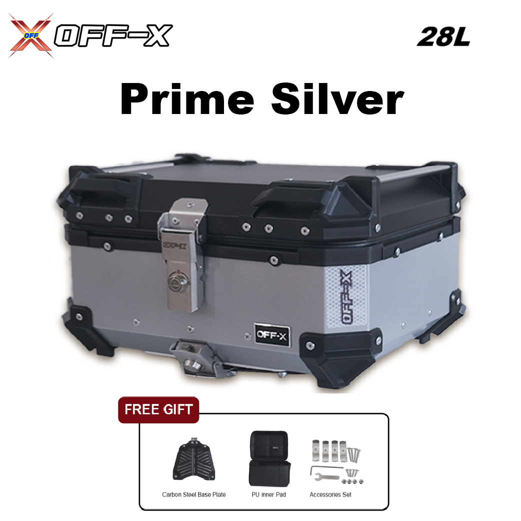 OFF-X Aluminium Motorcycle Top Box (28L/36L/45L/55L/65L) - Free Back ...
