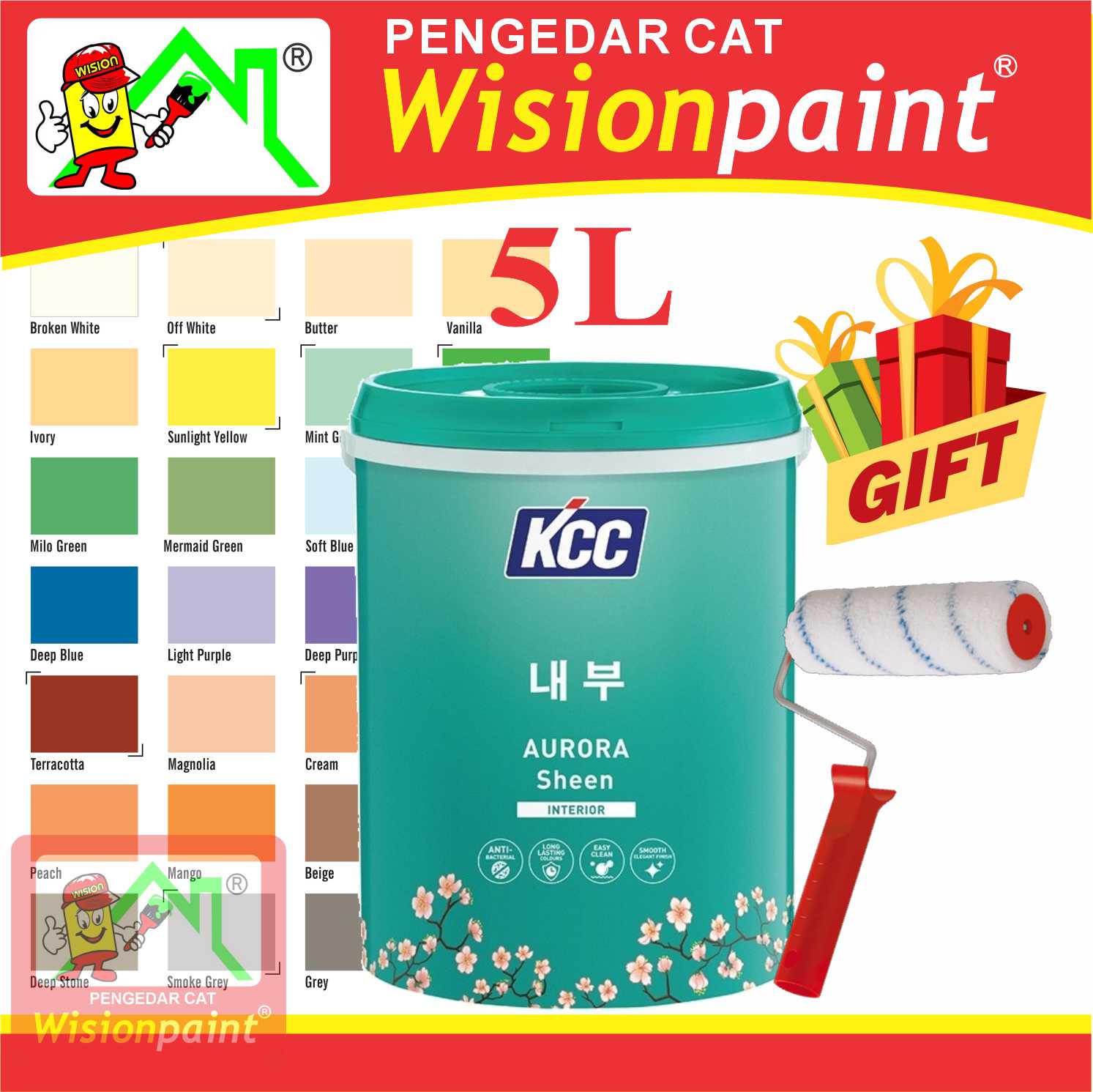 5 LITER / 5L KCC PAINT ( AURORA SHEEN ) INTERIOR WALL PAINT CAT DALAM ...