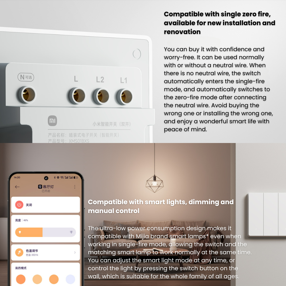 Xiaomi Smart Switch Wireless Wall Switch 1 2 3 Gang Zero Fire Neutral ...