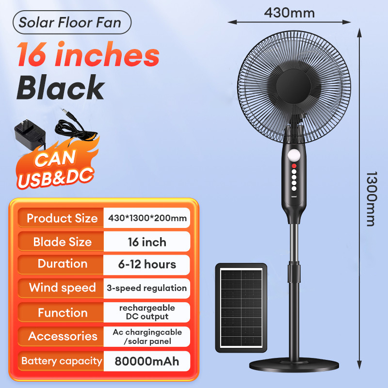 YAKO Solar Fan DC 16 Inches Rechargeable Solar Kipas With USB Charging ...