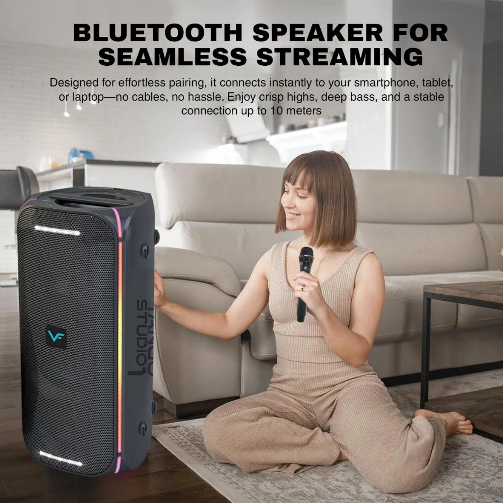 Vinnfier VF Tango Studio 1 250W Max Karaoke Potable Bluetooth Speaker with 2 Wireless Microphone ...