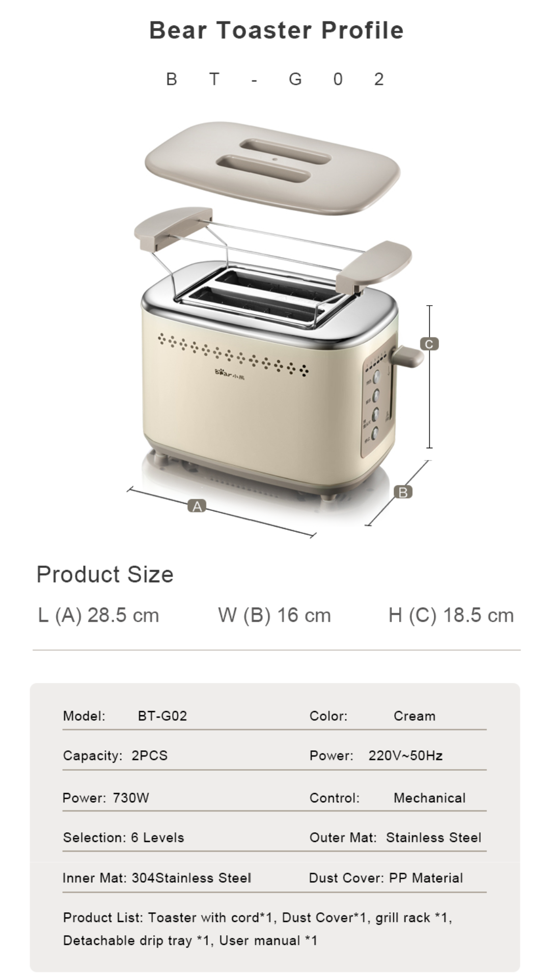 Cornell/Bear/Electrolux 2 Slices Cool Touch Toaster with Lid | BT-G02 ...