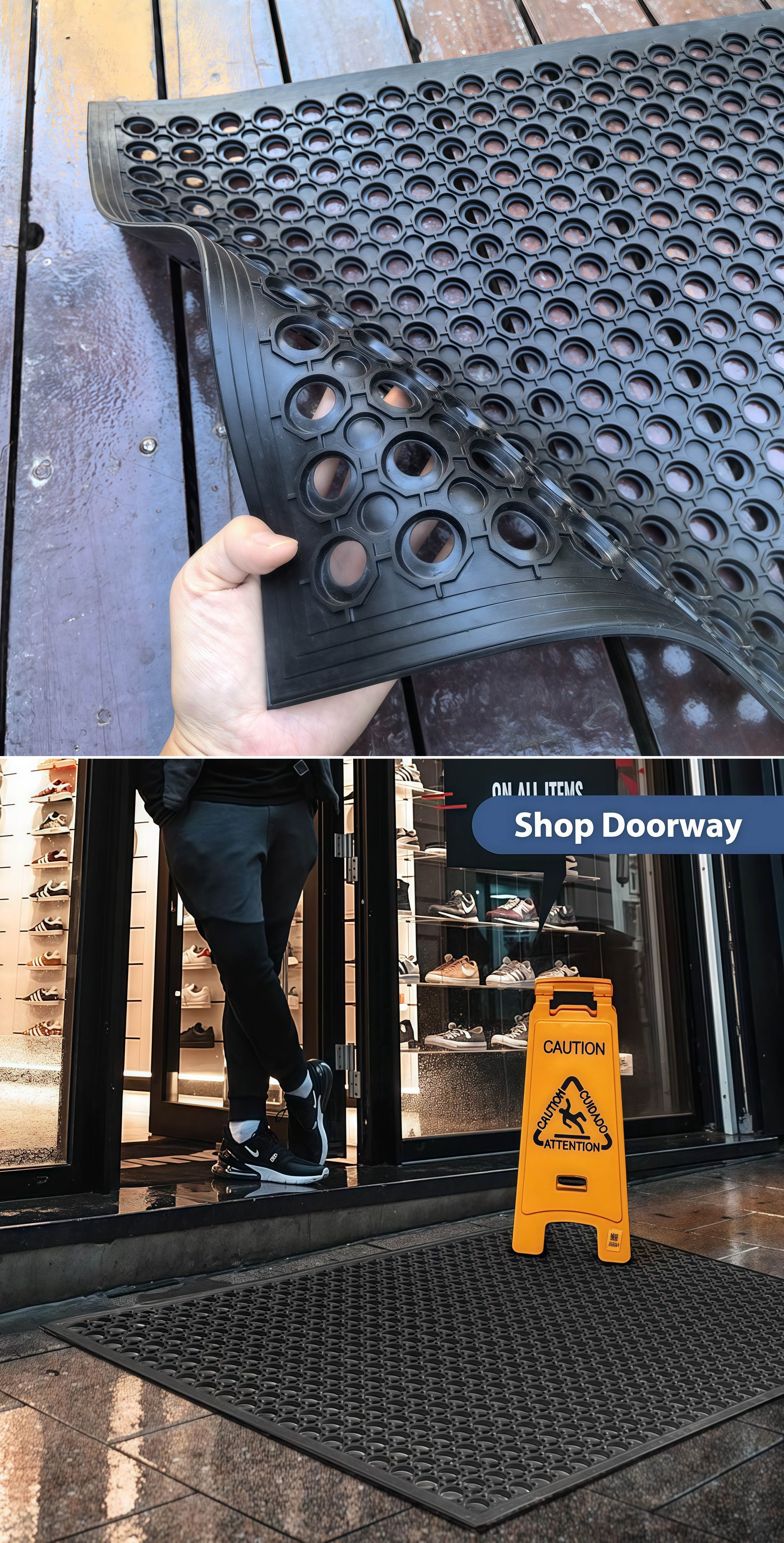 Floor Mat Outdoor Black Rubber Large Non-Slip Anti Grease Mat Water ...