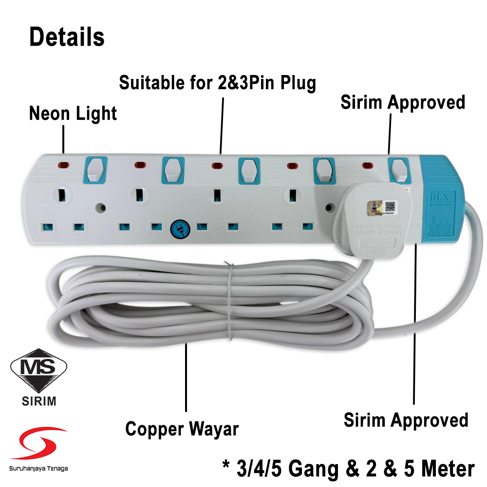 Sirim Trailing Socket Heavy Duty Extension Plug Universal Socket Multi ...
