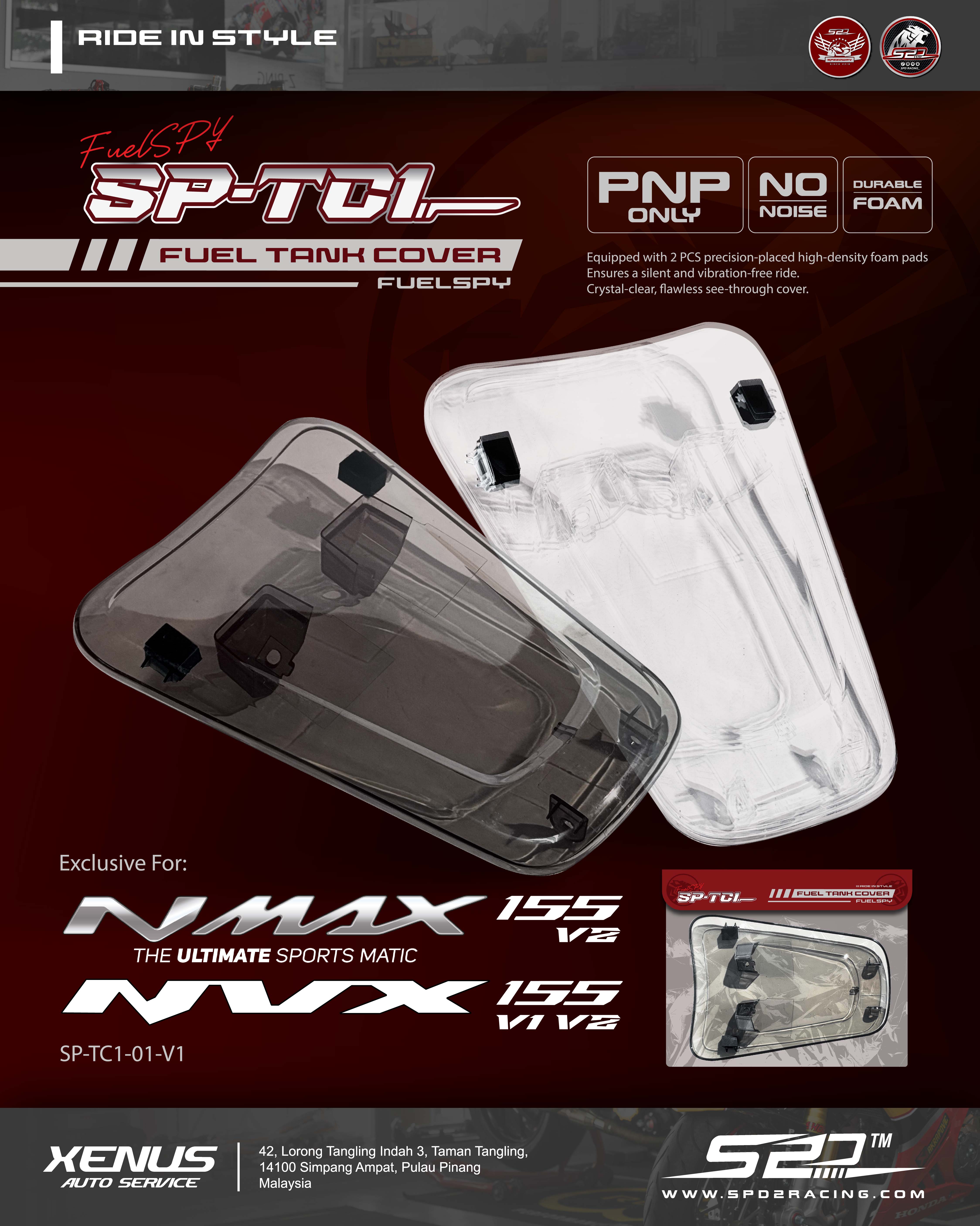 Fuel Tank Cover SPD S2D NVX NMAX 155 V2 AEROX Tinted With Foam PNP ...