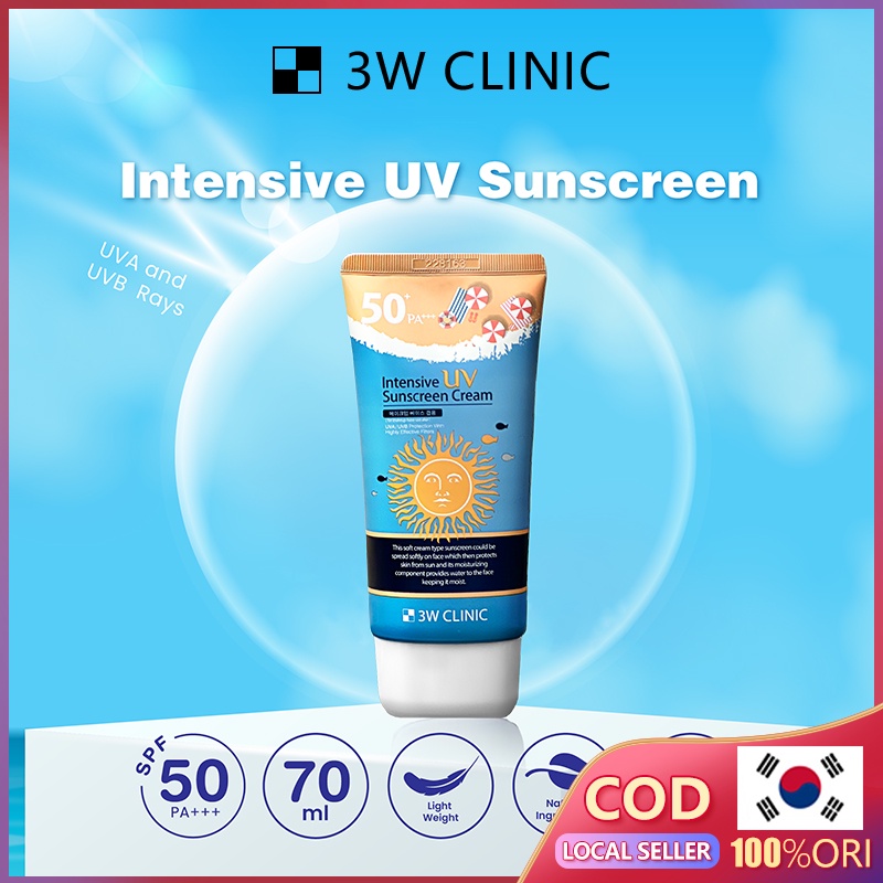 3W Clinic Sunscreen Intensive UV Sunblock Cream Refreshing Suncream Anti UV SPF50 PA+++ 70ml Sun ...