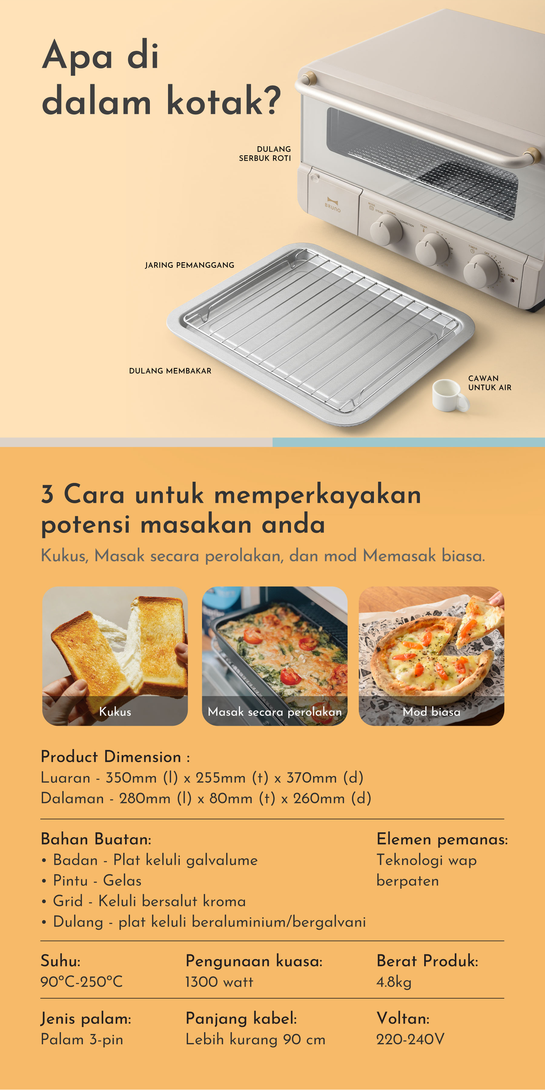 Bruno Steam & Bake Toaster - Greige (Mesin Pembakar Roti - Stim & Bakar ...