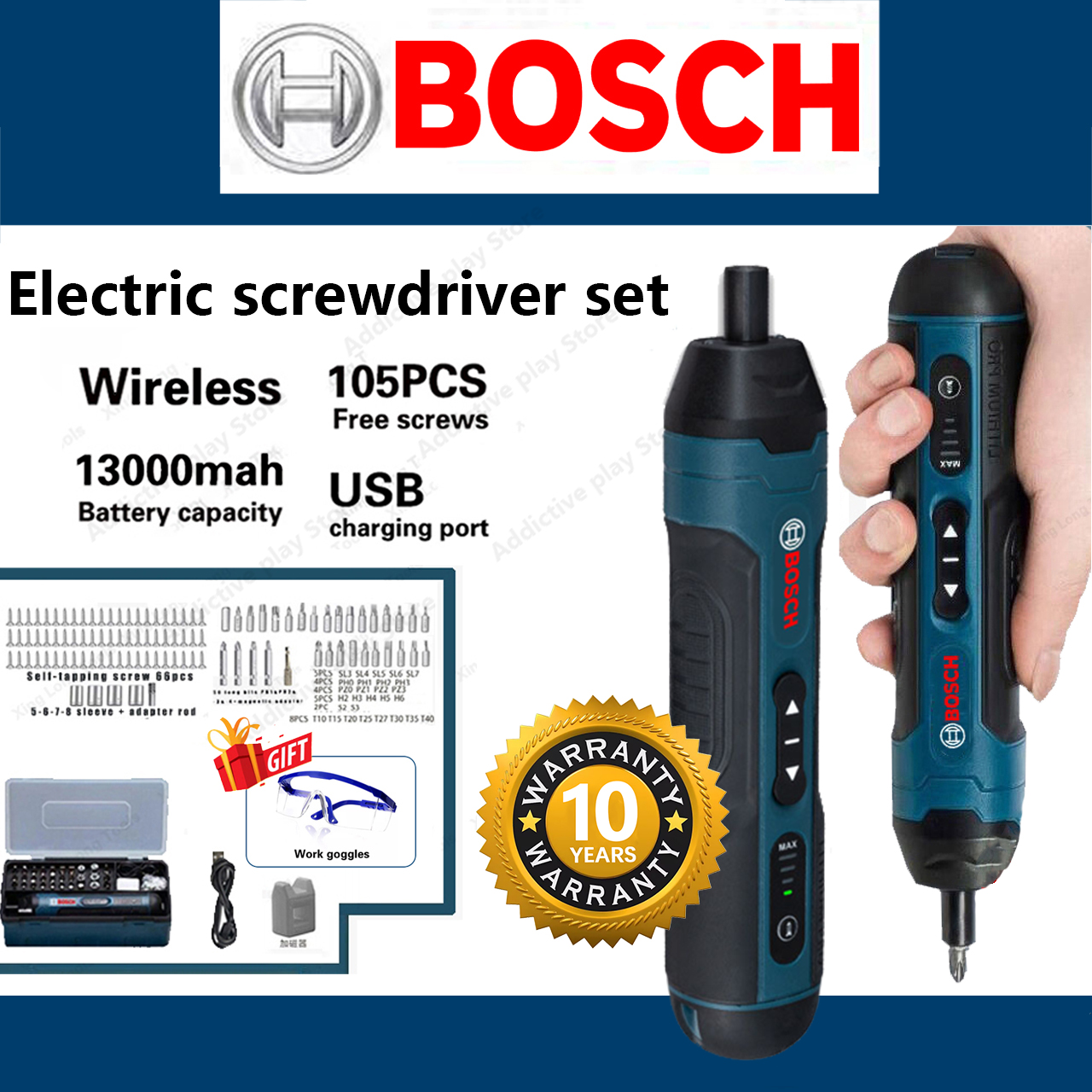 Bosch Mini Cordless Screwdriver Set 106Pcs Electric Hand Drill Electric ...
