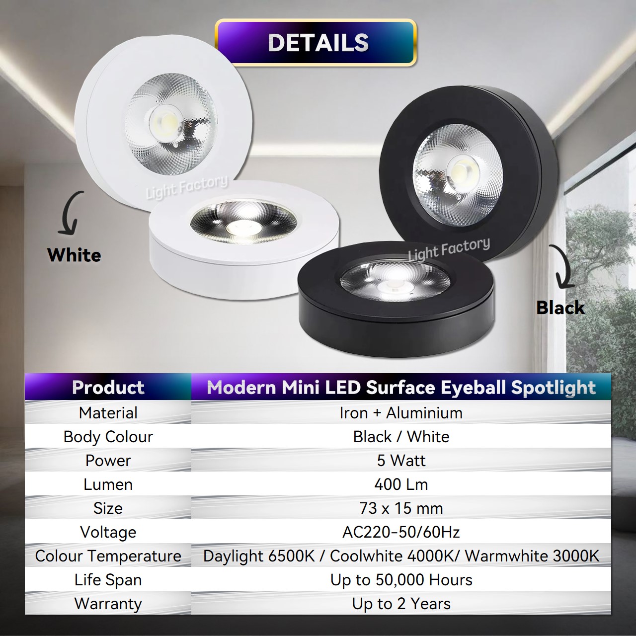 LED Surface Eye Ball Spotlight 5W LED Eyeball Downlight Black/White ...