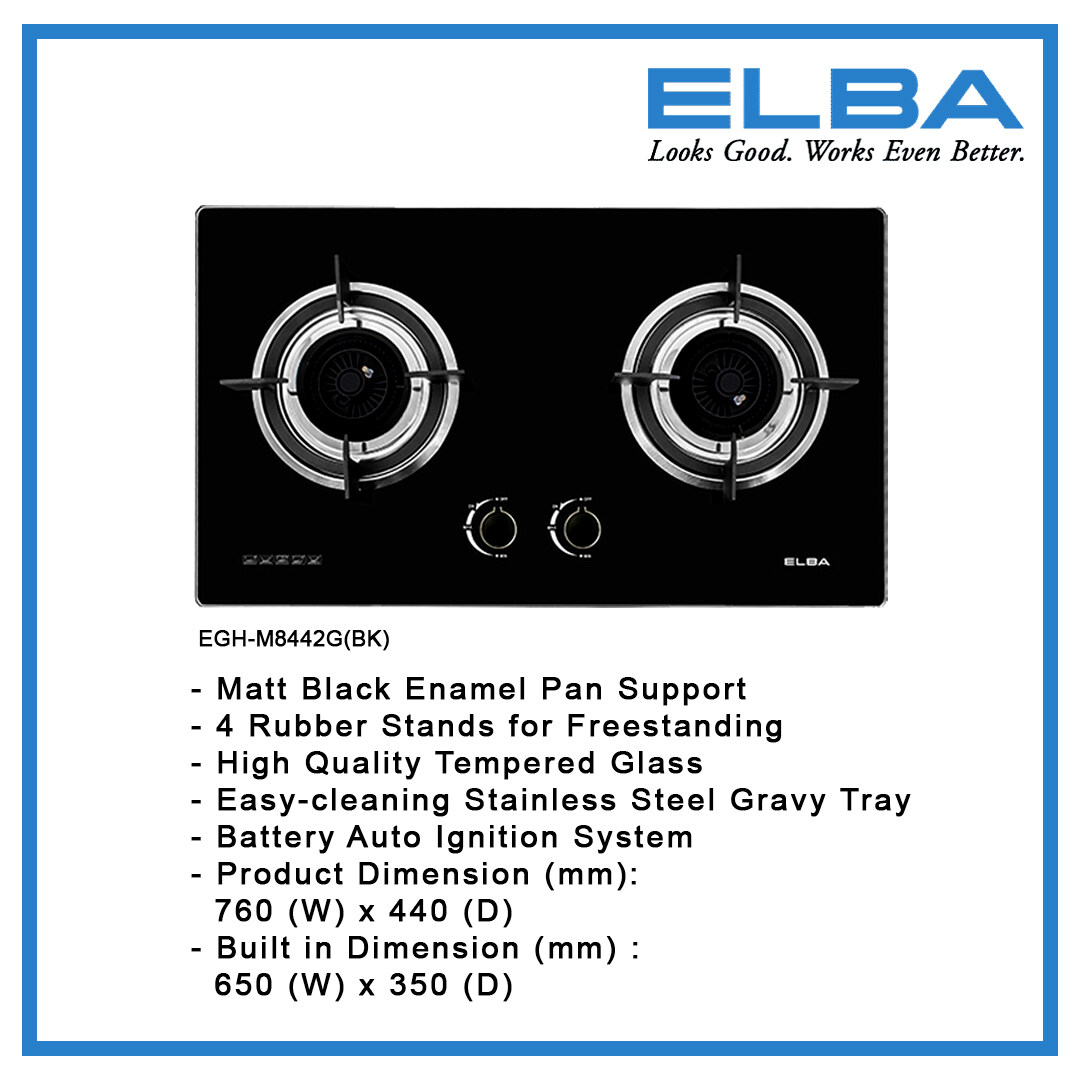 ELBA Glass Hob EGH-N8822G(BK) Safety Vavle Gas Cooker Gas Stove TRIPLE RING BURNERS 5.0kW Cast ...