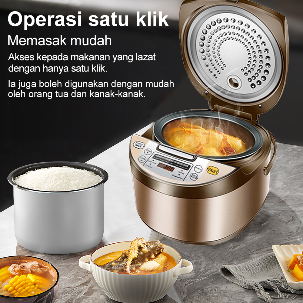 Simmo Rice Cooker Periuk Nasi 5L Large Capacity Non Stick 930W Smart Screen With Steamer Periuk ...