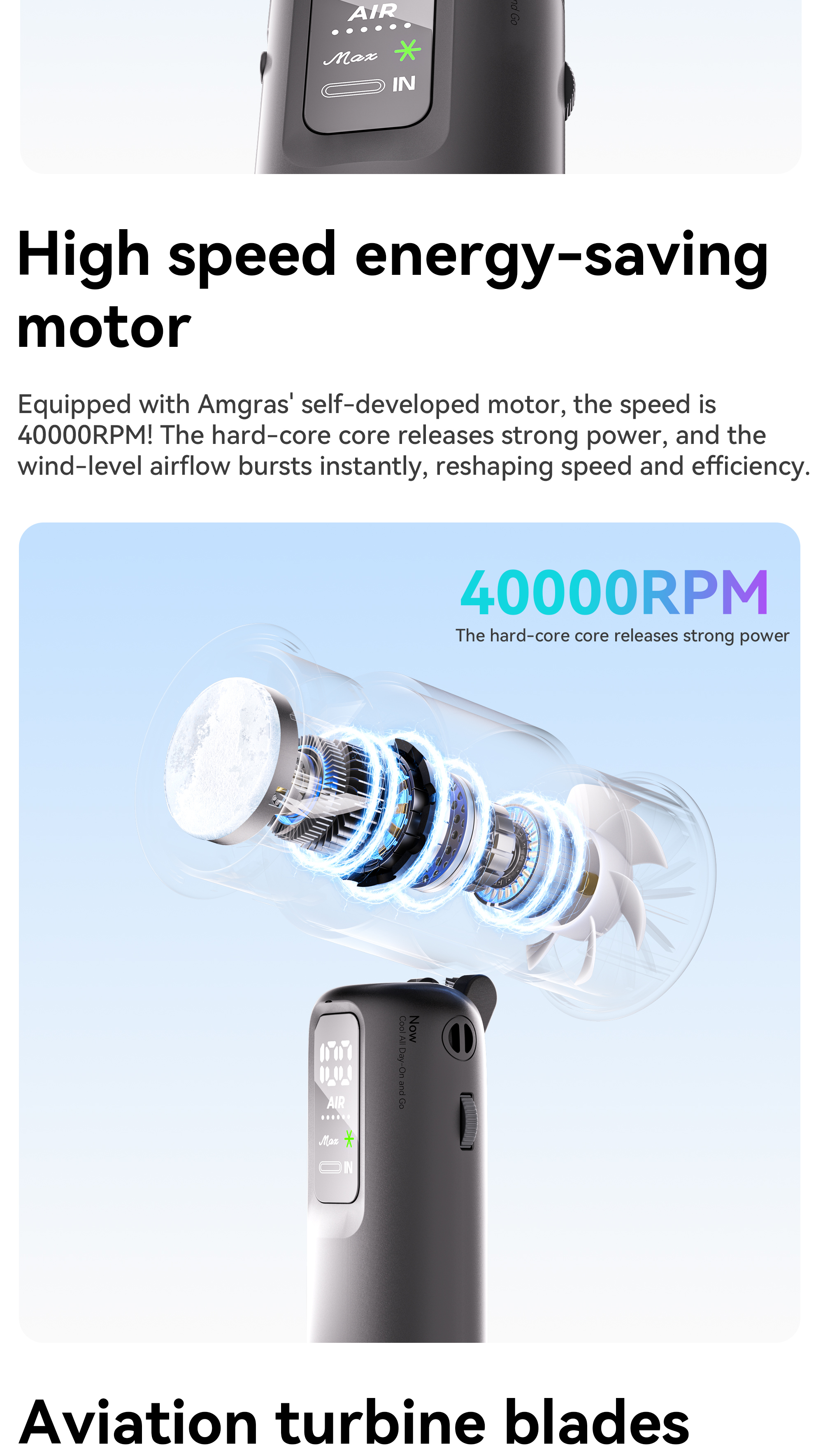 Amgras MetaHeld Fan Max portable handheld fan cooling ultra-high speed ...