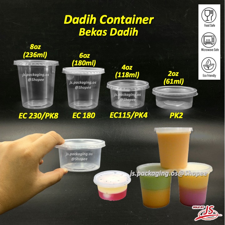 BENXON EC Bekas Dadih Jelly 100Pcs Small Round Container with Lids 2oz ...