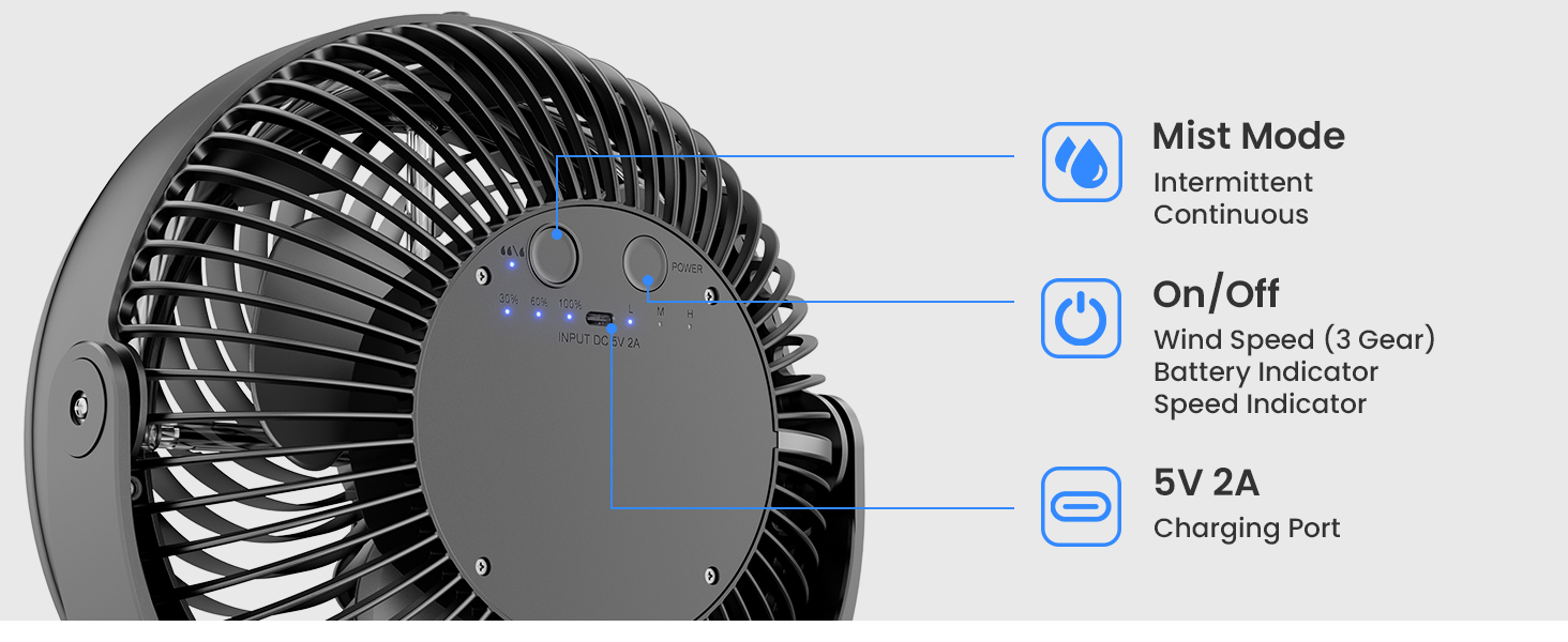 ATENGE 9-inch 10000mAh Mist Fan Portable Clip Fan USB Type C Charging ...