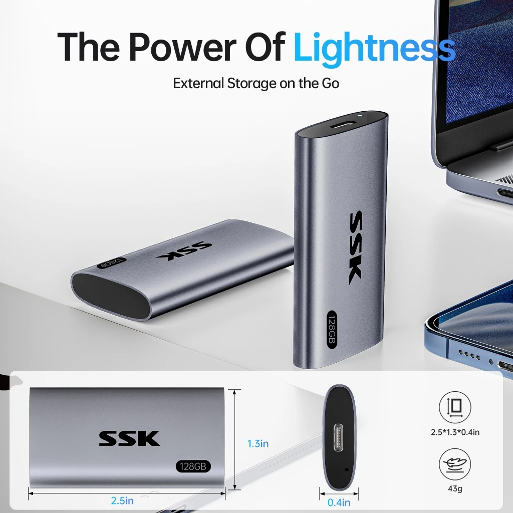 SSK Ultra Portable External SSD Storage Type C Gen 2 USB C (550Mb/s ...