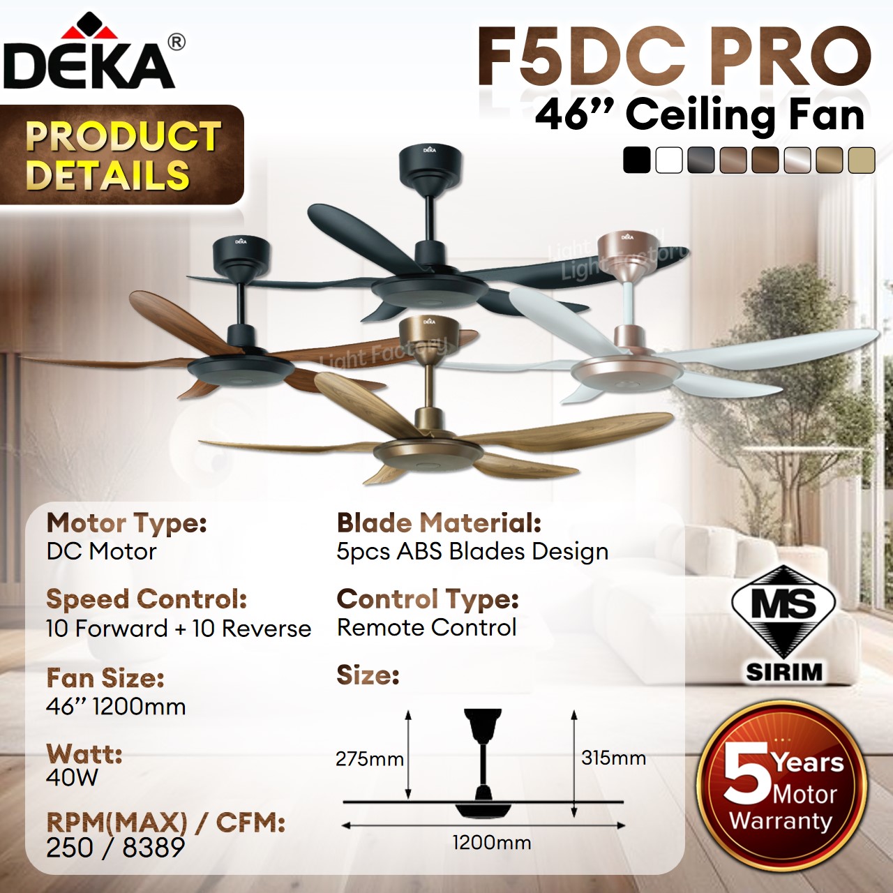 🔥UPGRADED F5DC🔥DEKA F5DC PRO 56" Baby Fan 46" 5 Blade DC Motor 20 ...